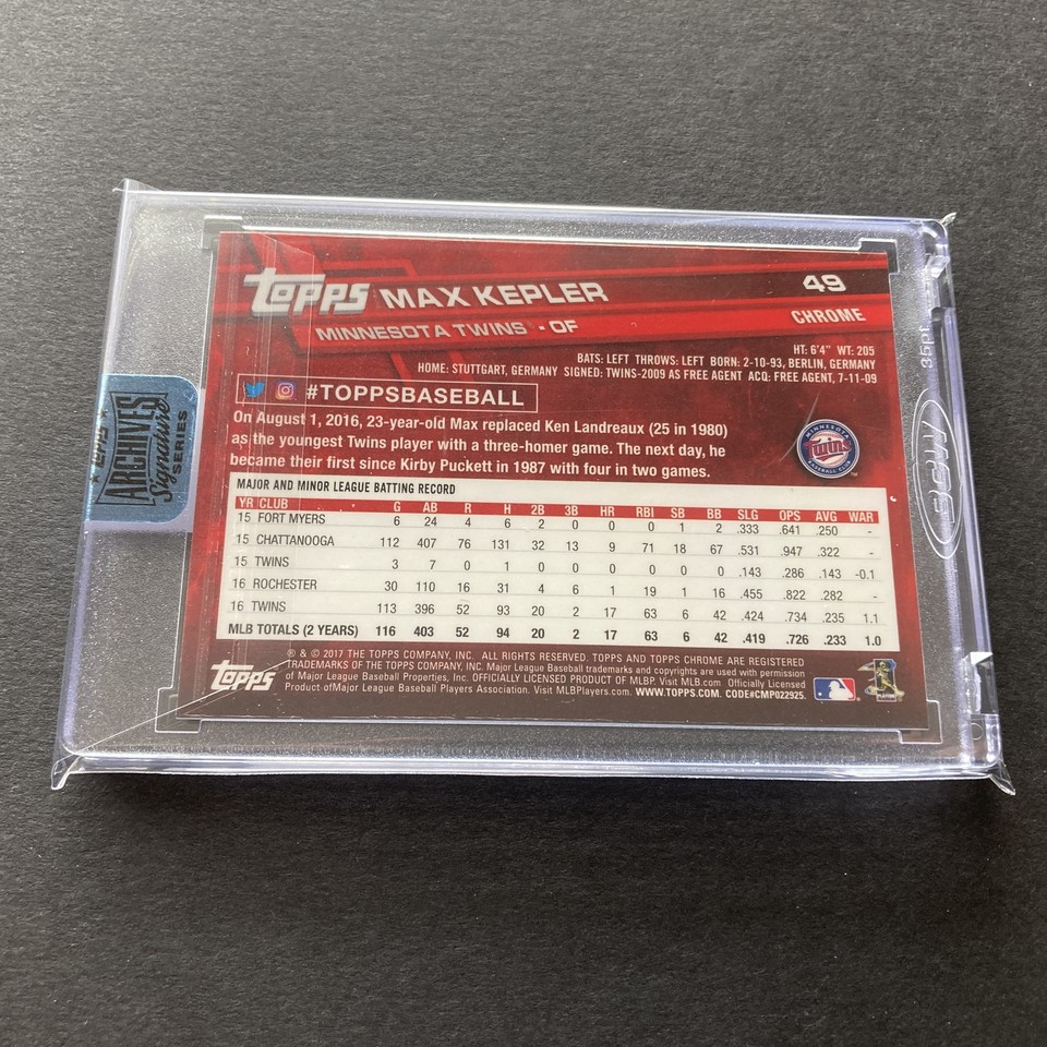 Max Kepler 2018 Topps Archives Signature Series Auto 2017 Topps Chrome ...