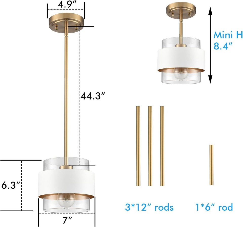 Kitchen Pendant Light Rod Hanging Pendant Light with Clear Glass ...