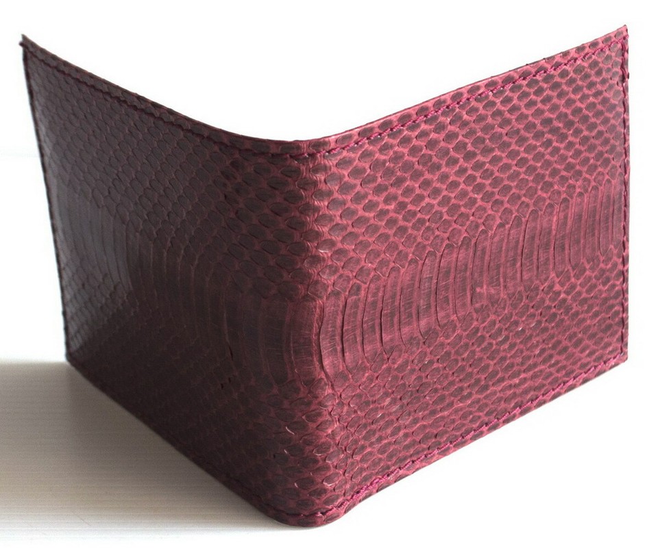 Authentic Snake Skin Men's Bifold Python Snake Leather Dark Red Wallet ...