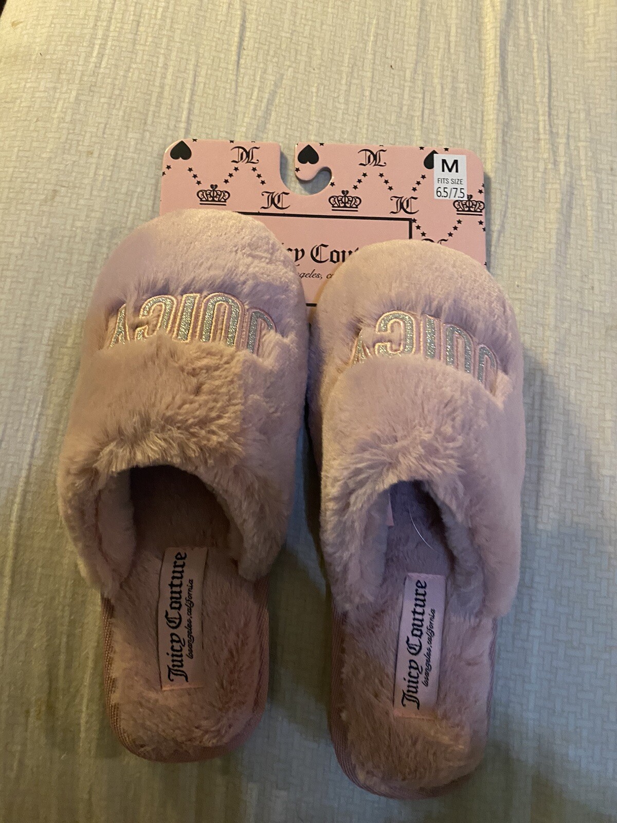 juicy couture pink fluffy slides size 7 | eBay