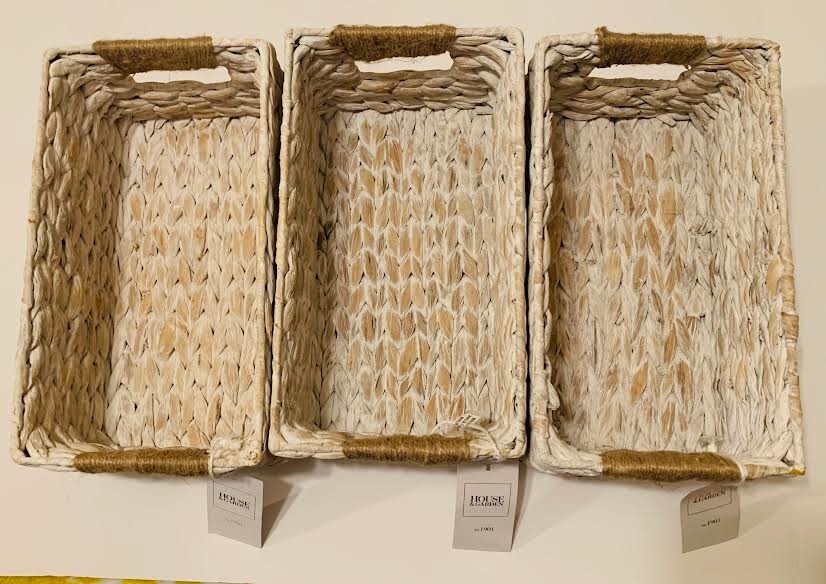 Set of 3 New Wicker Water Hyacinth Storage Baskets w/ Rope Handle ...