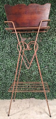 Vintage MCM Wire Metal Gold Table Plant Stand Two Shelf Rack Heart Wood ...