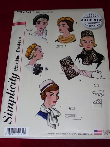 🌺SIMPLICITY #4178/HO231-LADIES 1961 PILLBOX HAT-BERET-SCARVES-BAG ...