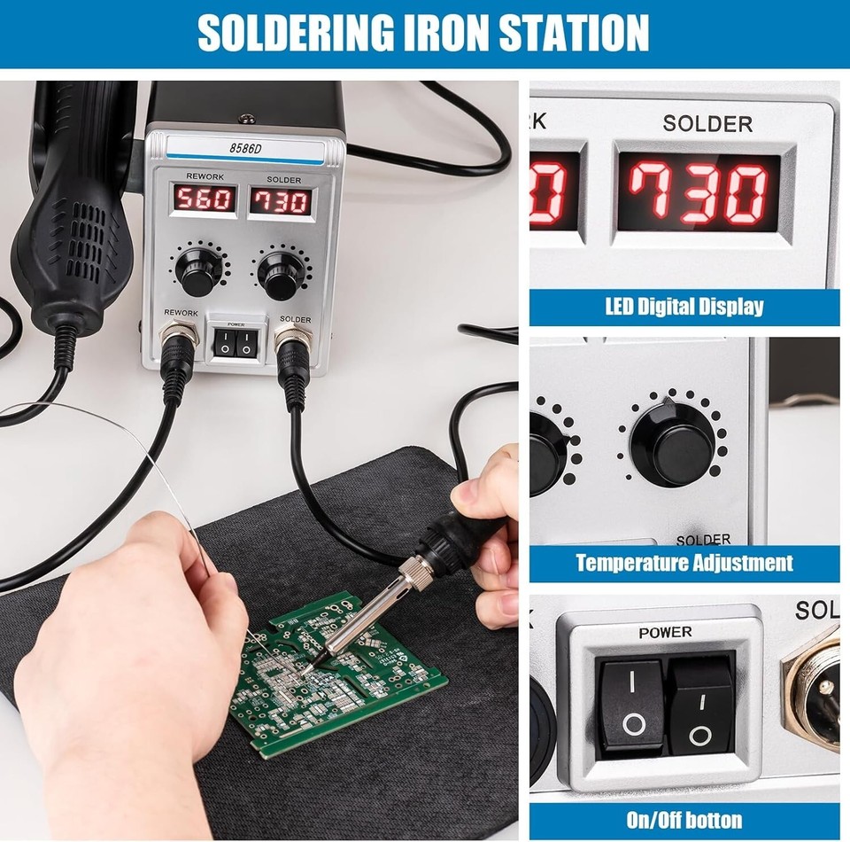 750W 2 In 1 Soldering Station LCD Digital Hot Air Gun Solder Rework ...
