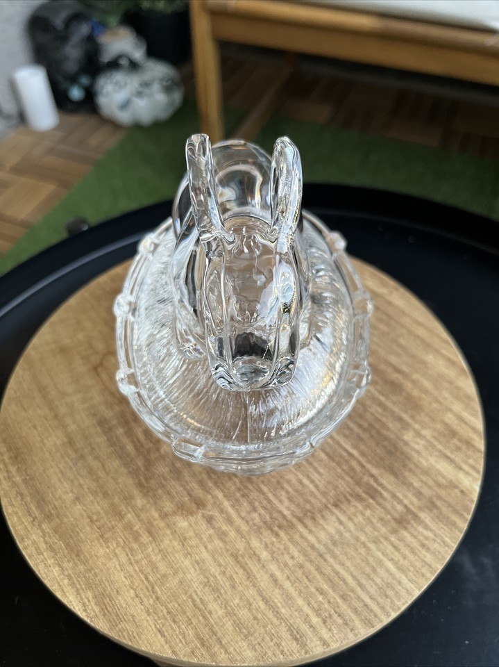 Bunny on Nest Rabbit Clear Glass Covered Dish Candy w/ Label | eBay