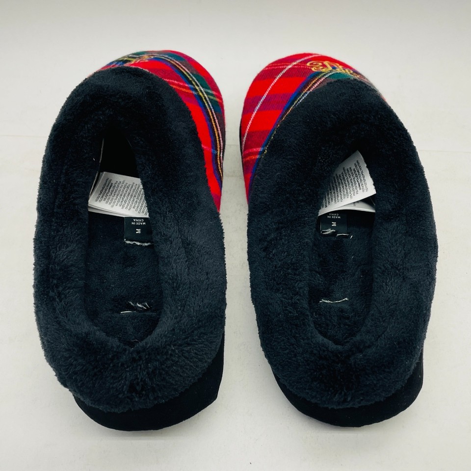 NEW RALPH LAUREN Size M Women's Slippers Shoes Red Plaid Jersey Logo ...