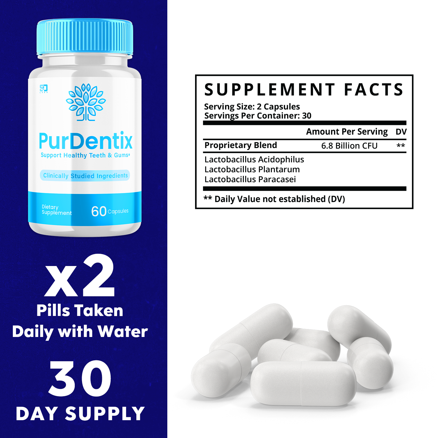 (2 Pack) Purdentix Oral Probiotic Support Healthy Teeth and Gums (120 ...