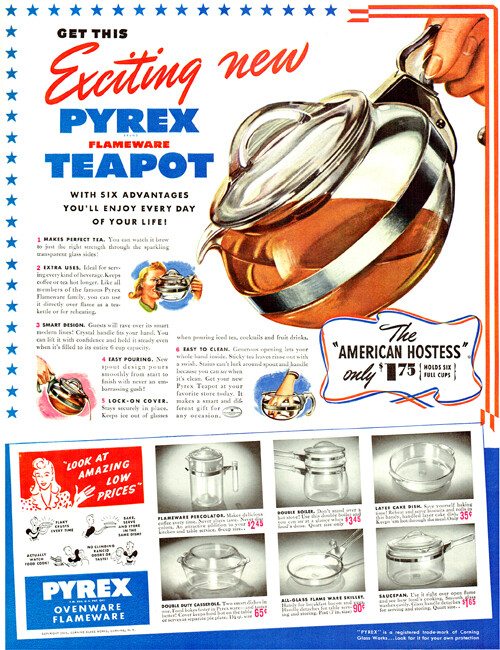 Pyrex Flameware Teapot Percolator 1941 Patriotic Color Magazine Print Ad | eBay