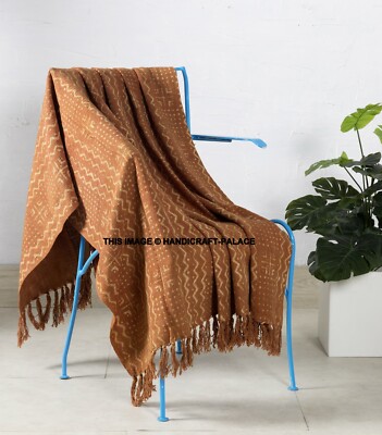 Rust Hand Block Printed Throw Blanket Bohemian Mud Cloth Indian Sofa ...