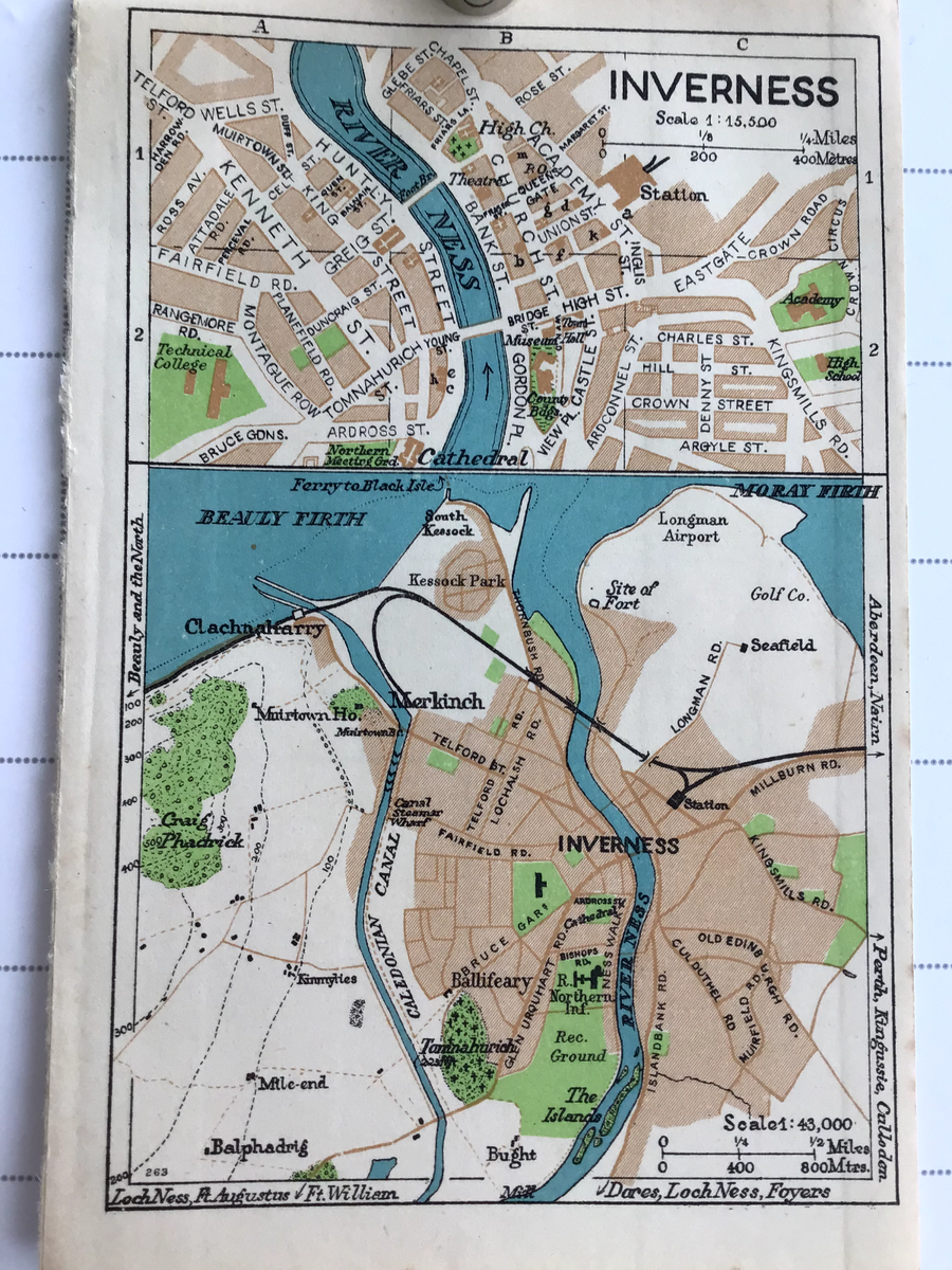 Ancient Map Inverness Scotland