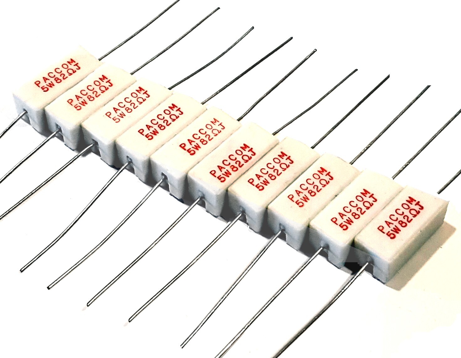 10-LOT 82Ω Ohm 5 Watt 5% Axial Wire-Wound Ceramic Cement Power Resistor ...