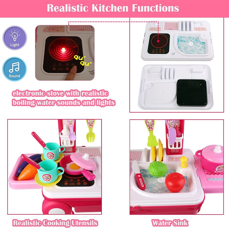 Portable Fold Luggage Case Kitchen Gourmet Cooking Chef Pretend Playset ...
