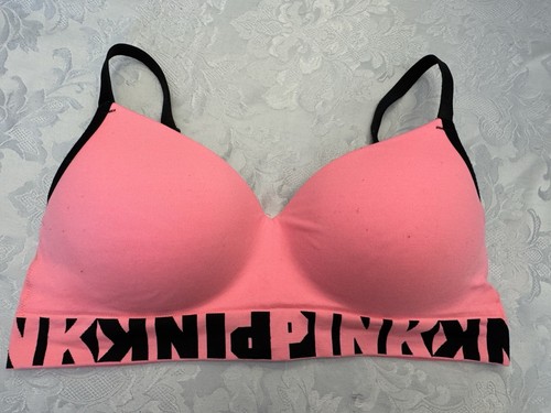 PINK Victoria’s Secret Size L Lightly Lined Bralette Logo Hot Pink ...
