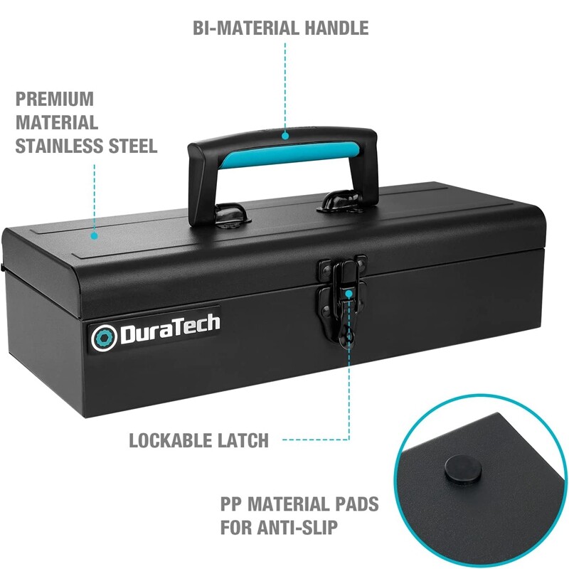 DuraTech Metal Tool Box 15" Steel Tool Box w/Metal Latch Closure ...