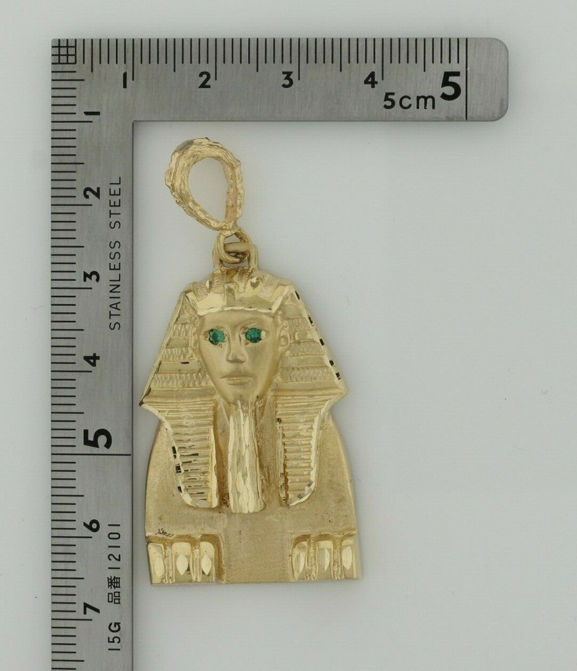 14K Yellow Gold Sphinx Pendant Faceted Tsavorite Eyes Green Garnets ...