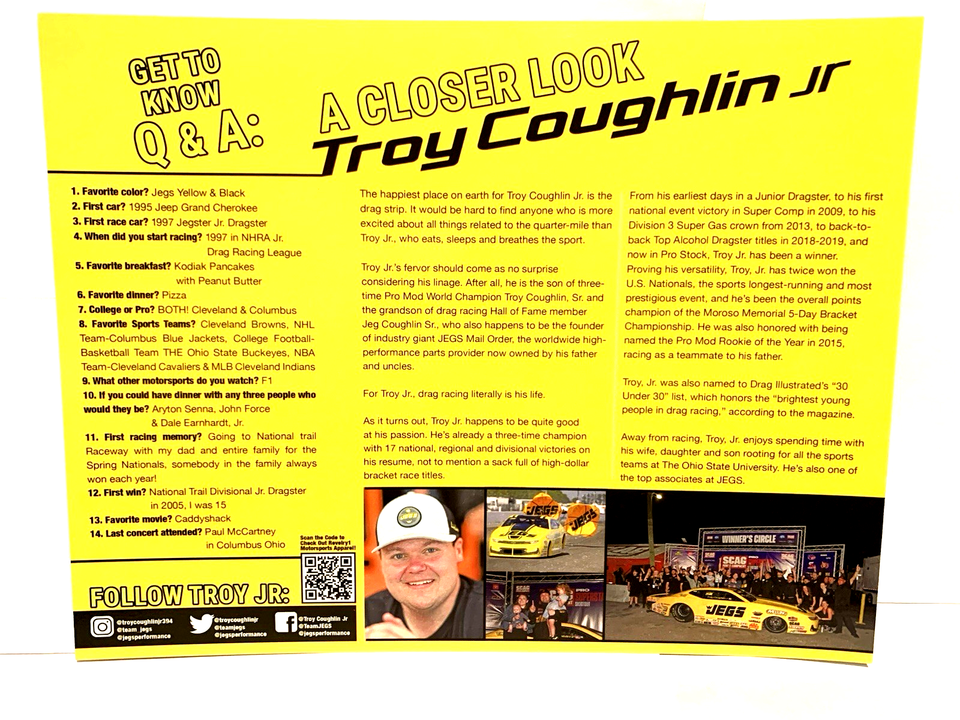 2025 TROY COUGHLIN JR JEG'S IN CAR NHRA PRO STOCK CAMARO DRAG RACING ...