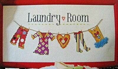 Cross Stitch "LAUNDRY ROOM" pattern ~ clothesline, pants, dress, tights ...