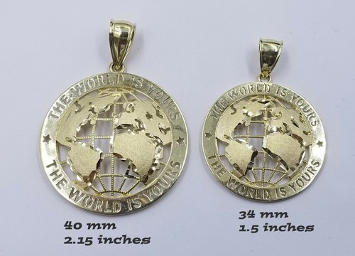 Globe Map Charm 10K Yellow Gold Real The World is Your Diamond Cut End ...