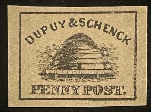 SCOTT #60L2, LOCAL-DUPUY & SCHENCK, 1c BLACK ON GRAY PAPER, MNG-CAT ...