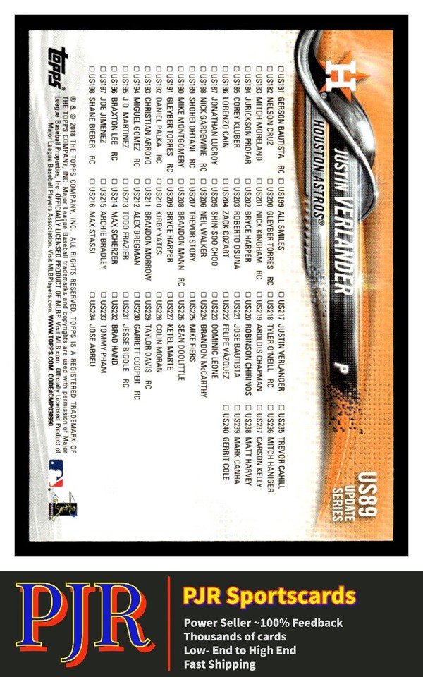 2018 Topps Update #US89 Justin Verlander Houston Astros | eBay