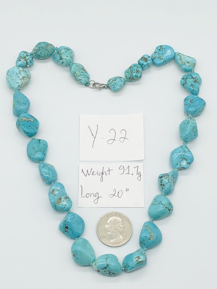 VTG Native American Blue Turquoise Nuggets Hand Knot Necklace 20” - 91g ...