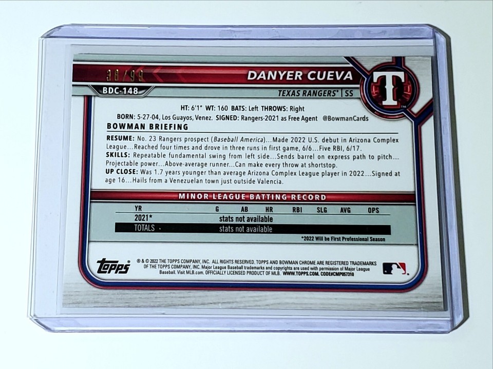 Danyer Cueva 2022 Bowman Draft Chrome Green Refractor 38/99 #BDC-148 ...