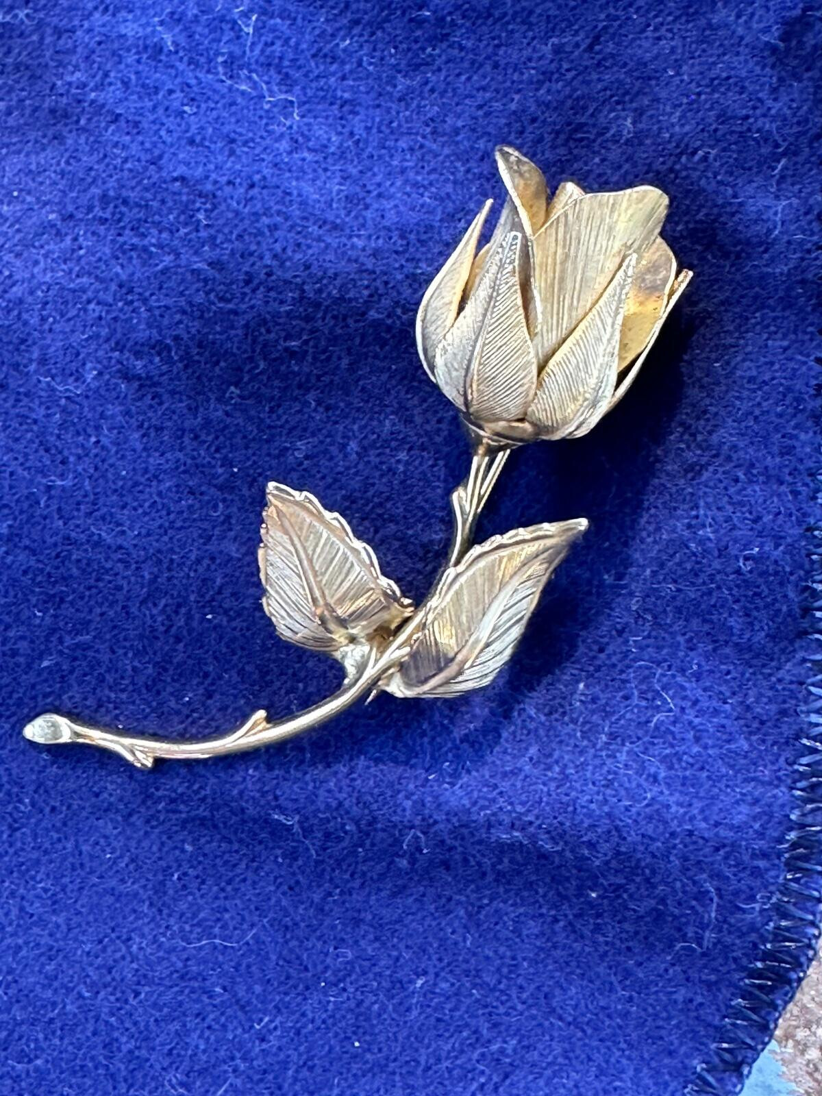 Vintage Giovanni Golden Rose Flower Pin Brooch - Gem
