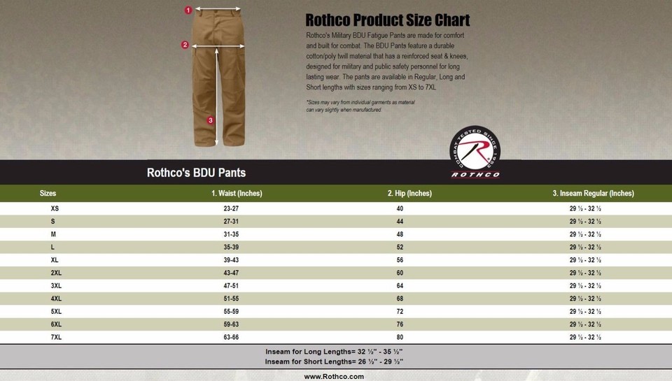 Rothco Military Tactical Solid Color BDU Fatigue Pants (Choose Sizes ...