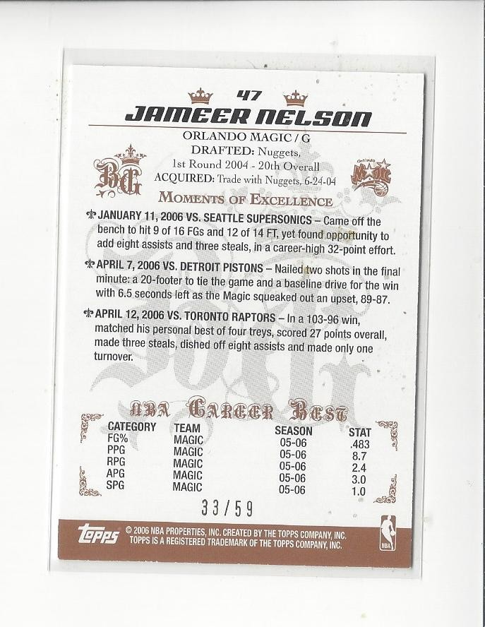 2006-07 Topps Big Game Blue #47 Jameer Nelson Magic /59 | eBay