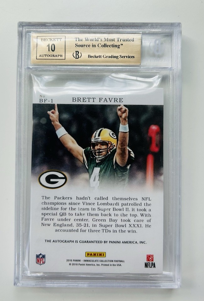 2016 IMMACULATE COLLECTION MOMENTS #44 BRETT FAVRE AUTO /15 BGS 9.5/10 ...
