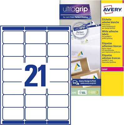 Genuine Avery Zweckform L7160 Address Laser Labels 63.5 x 38. 1mm - 21 ...