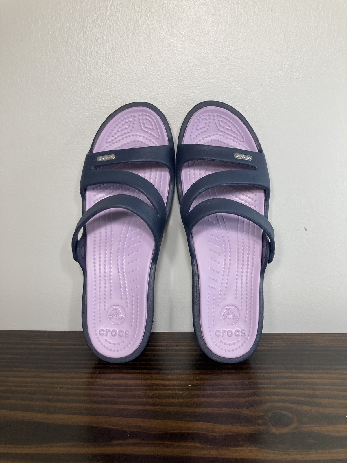 Crocs Patricia Navy Blue Purple Low Wedge Heels Women… - Gem