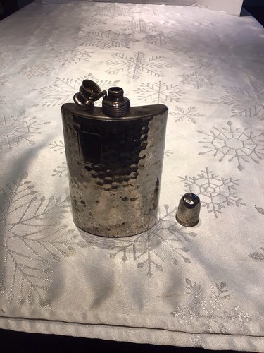 Vintage Hammered Hip Flask West Germany, Tin-Lined 10 oz Curved 7" Tall ...