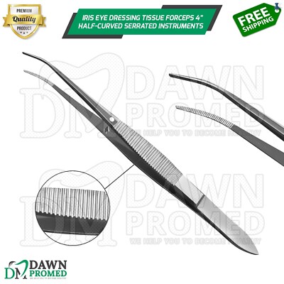 Iris Eye Dressing Tissue Forceps 4” Half-Curved Serrated Ophthalmic ...