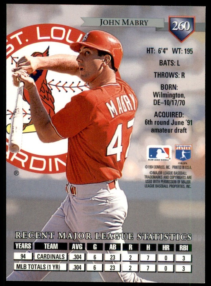 1995 Donruss #260 John Mabry Rookie | eBay