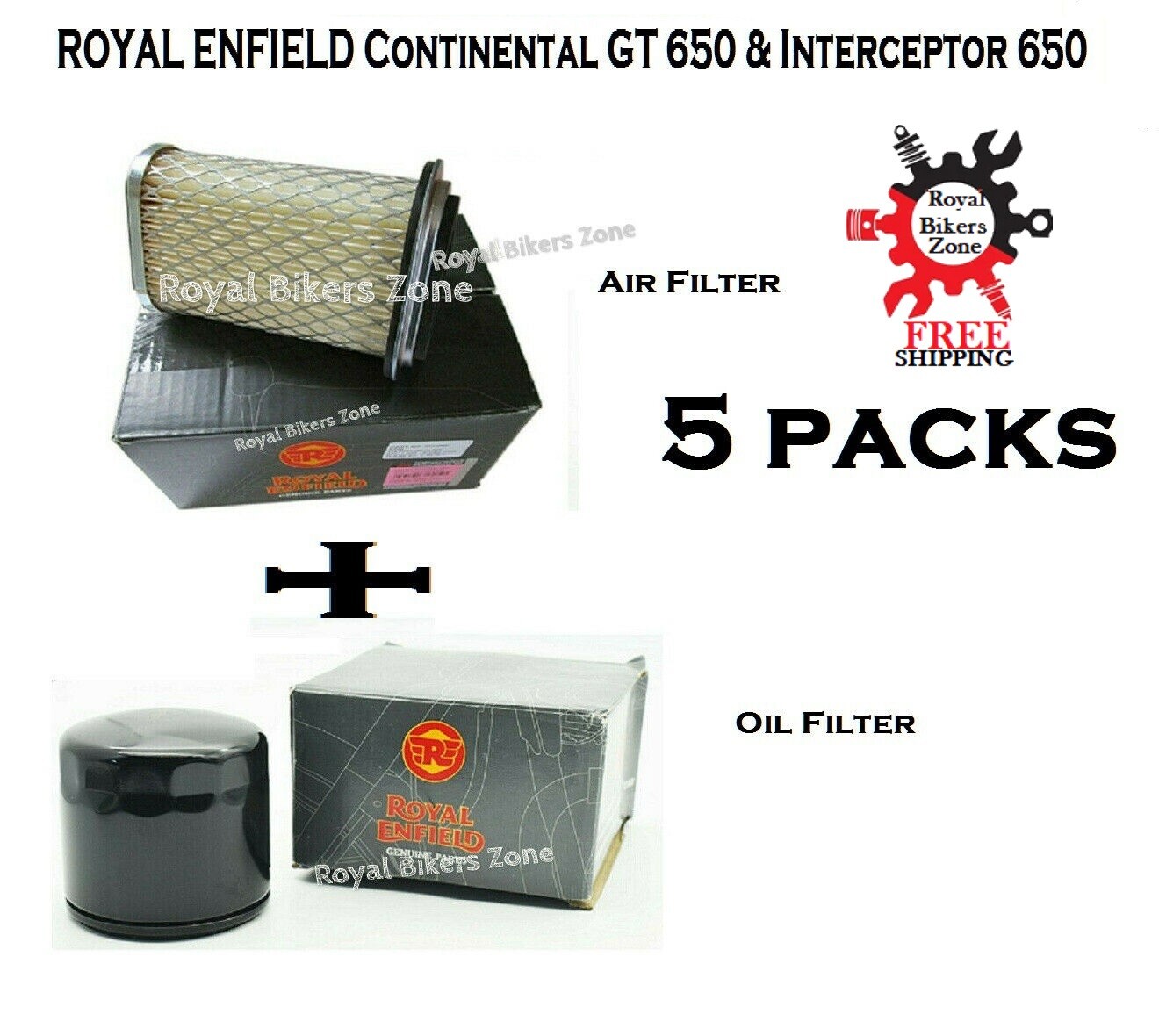 ROYAL ENFIELD "GT & INTERCEPTOR" "AIR FILTER WITH OIL FILTER" 5 SET ...