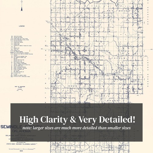 Old Map of Seminole County, OK 1936 - Vintage Oklahoma Art | eBay