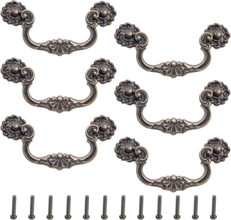 6 Pcs Antique Bail Handle Drop Pulls Vintage Bronze Drop Bail Drawer ...