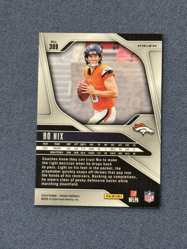 2024 Panini Prizm Red White Blue #309 Bo Nix RC (Has Dimple Back ...
