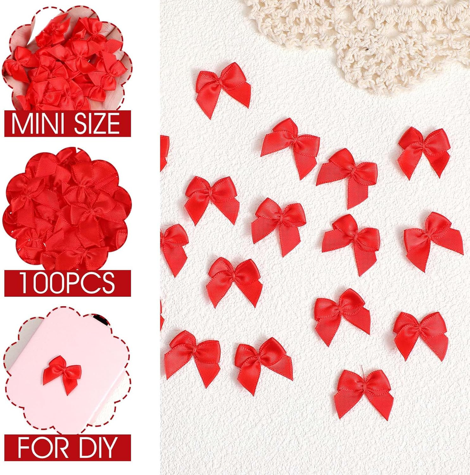 Small Red Bows for Crafts - 1 Inch Little Ribbon Bows Tiny Fabric Bow ...
