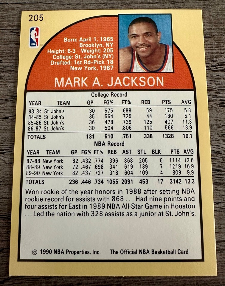 Mark Jackson - 1990-91 NBA Hoops Card #205 Knicks MSG (Menendez ...