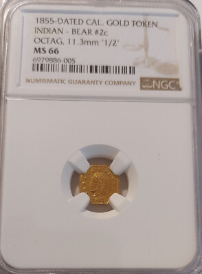 1855 Fractional California GOLD Octagon Indian Token NGC MS66 TOP POP ...