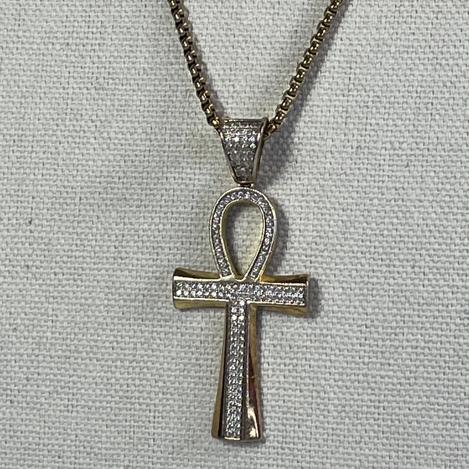 Signed BS 925 Silver Ankh Cross Pave Rhinestone Gold Vermeil Necklace ...