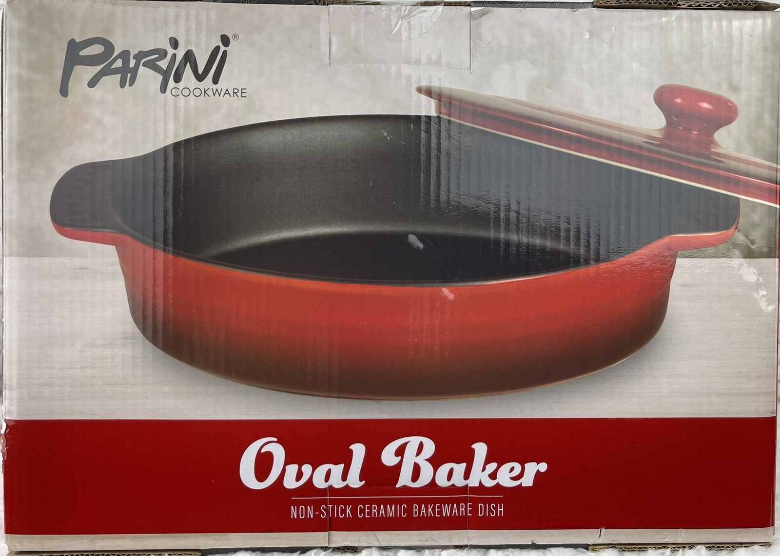 New Parini Cookware Red Oval Baker NonStick Ceramic Bakeware Casserole ...