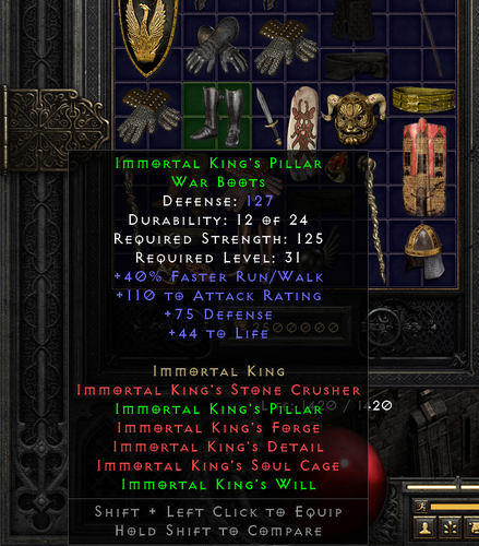 Immortal King's Pillar boots IK set / Diablo 2 Resurrected / PC / Non ...