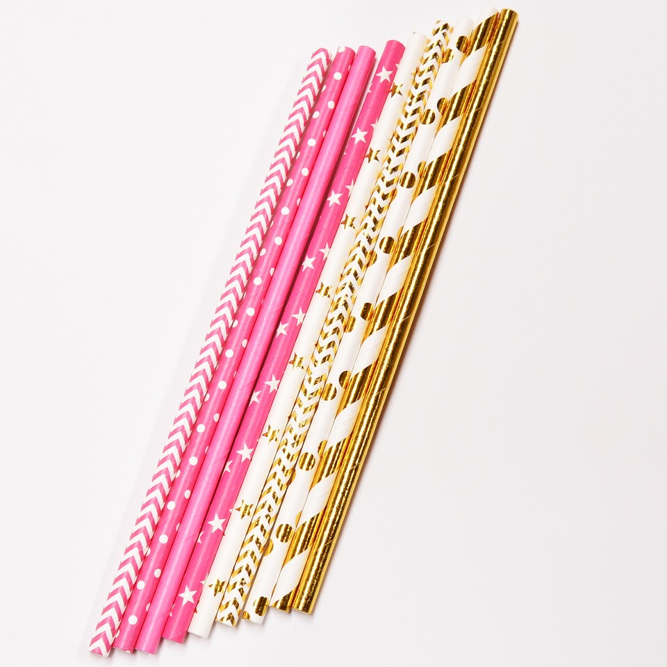 50 Pink and Gold Paper Straws, Pink Straws, Gold Straws, Princess Party ...