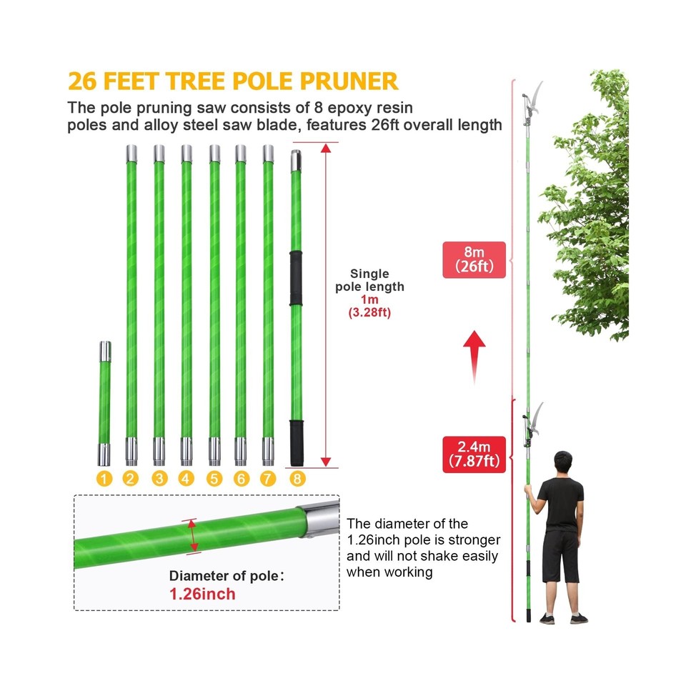 26 Feet Tree Pole Pruner Manual Branches Trimmer Tree Branch Garden ...