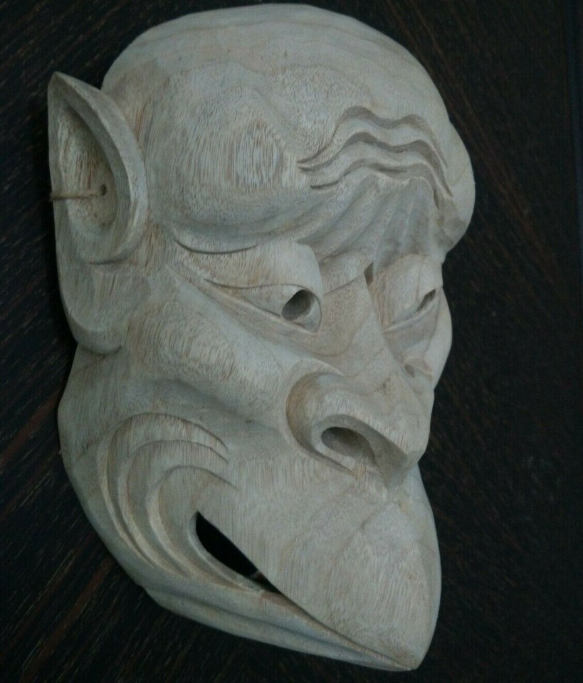 QH023- 20.5x16x 6.6 CM Hand Carved Camphor Wood Japanese Noh Kappa Mask ...