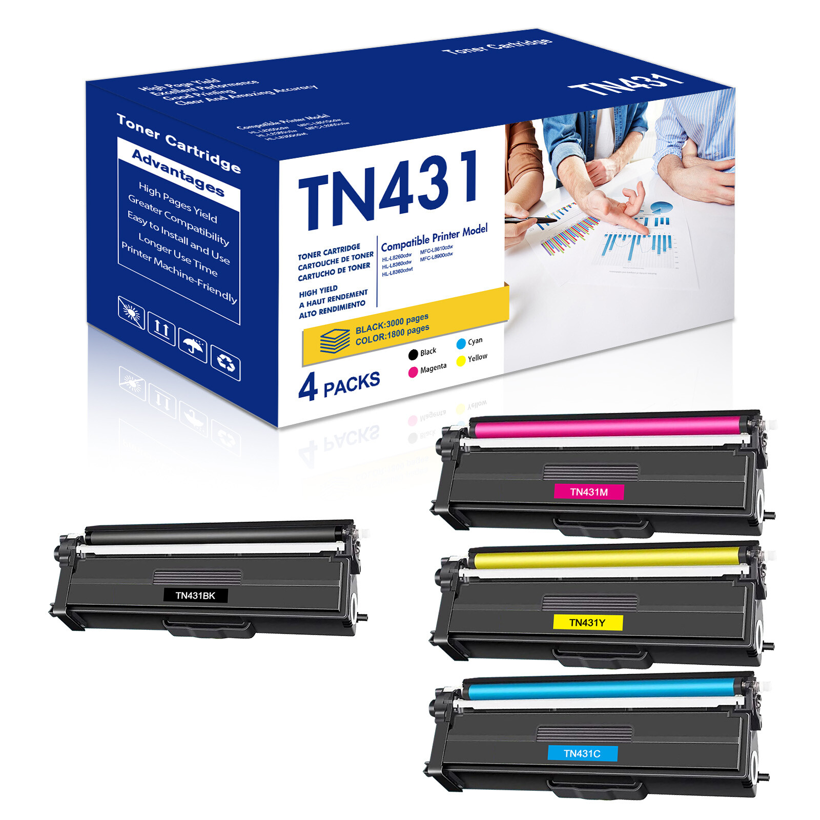 4PK TN431 Toner Cartridge TN433 Compatible for Brother HL-L8360CDW MFC ...