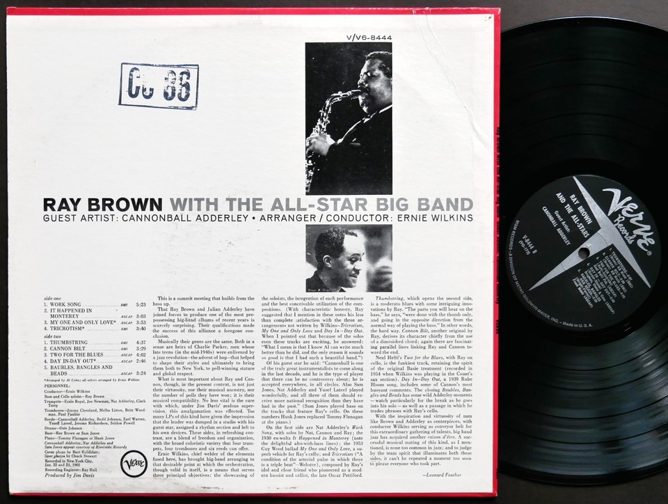 RAY BROWN CANNONBALL ADDERLEY With The All-Star Big Band LP VERVE V ...